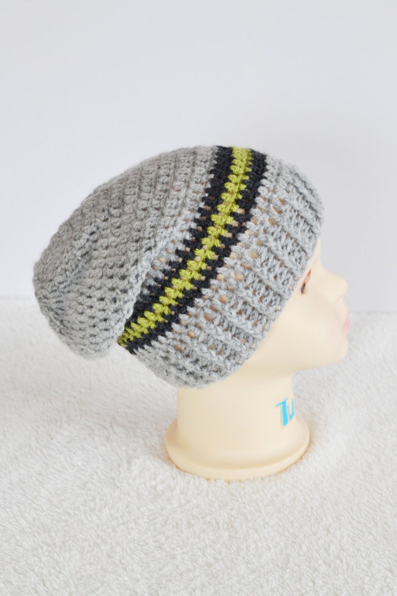 1T - 2T Boys Slouch Beanie Hat,charcoal,green and Grey Crochet Hat ...
