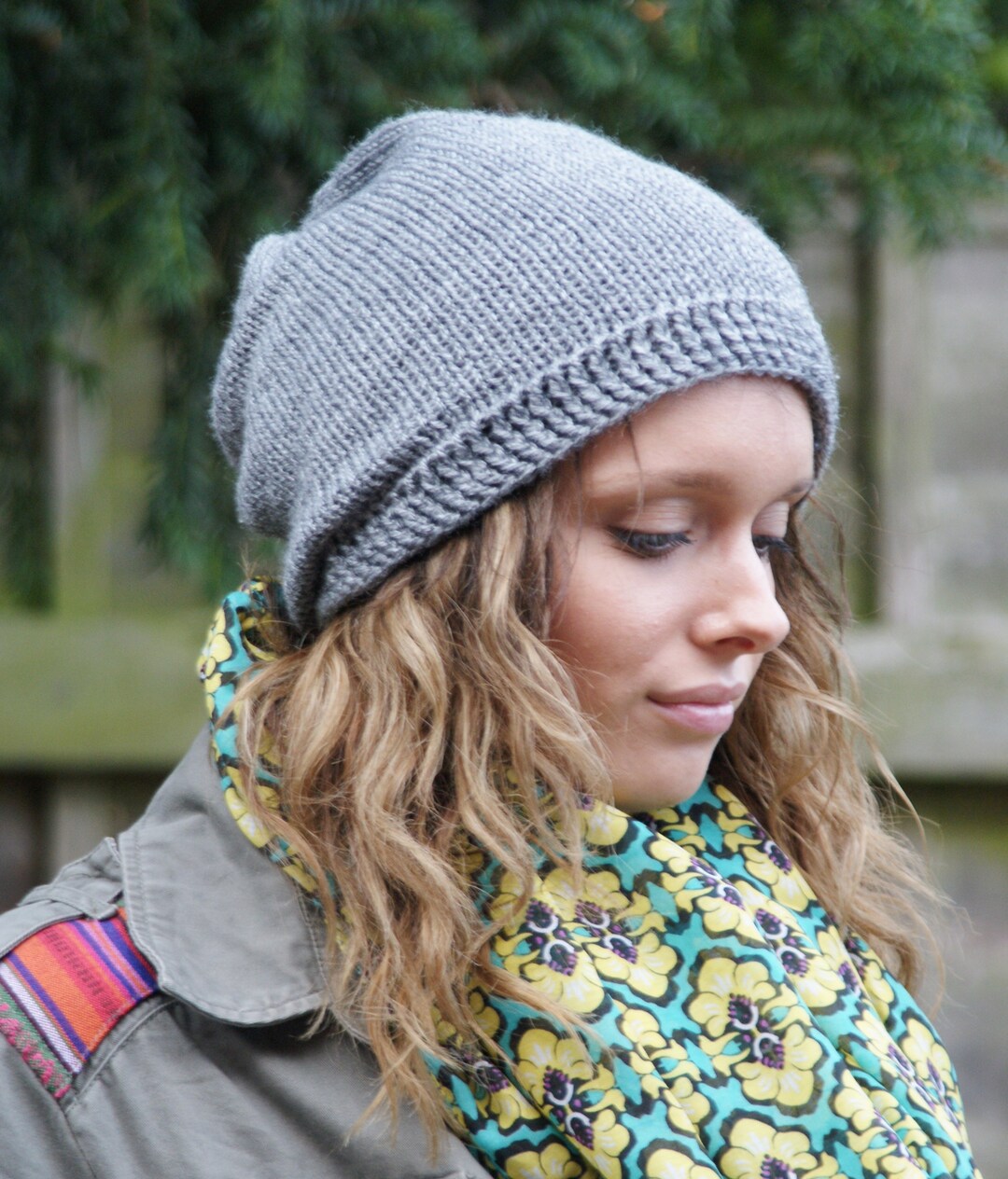 Mid Grey Slouch Hat, Unisex Slouch Hat, Knitted, Vegan, Slouchy Beanie ...