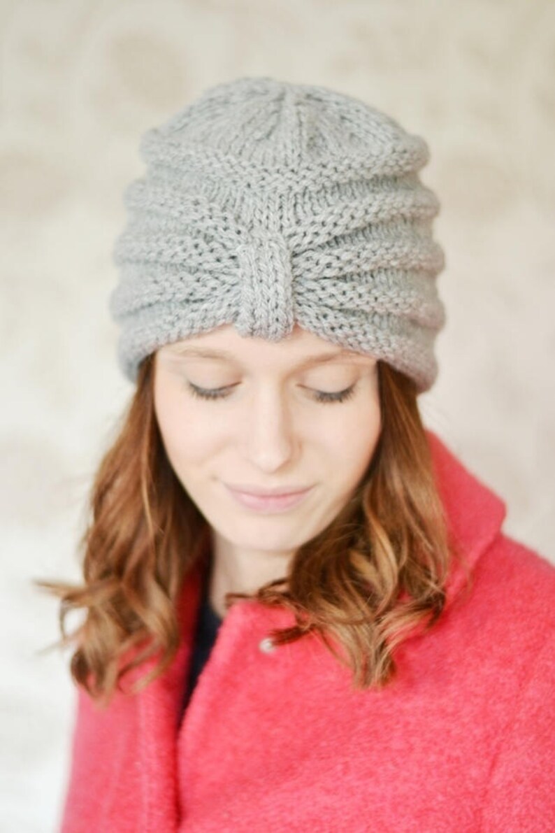 Turban Beanie Hat Warm Chunky Hat Knitted Grey Knit Hat Etsy