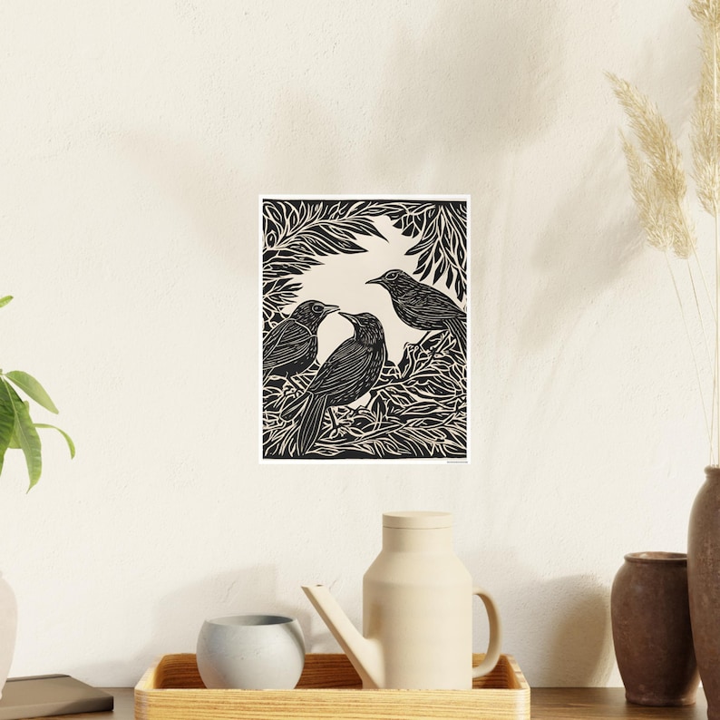 Linocut Birds 5-pack Digital Prints, Vibrant Colors and Uncoated Finish ...