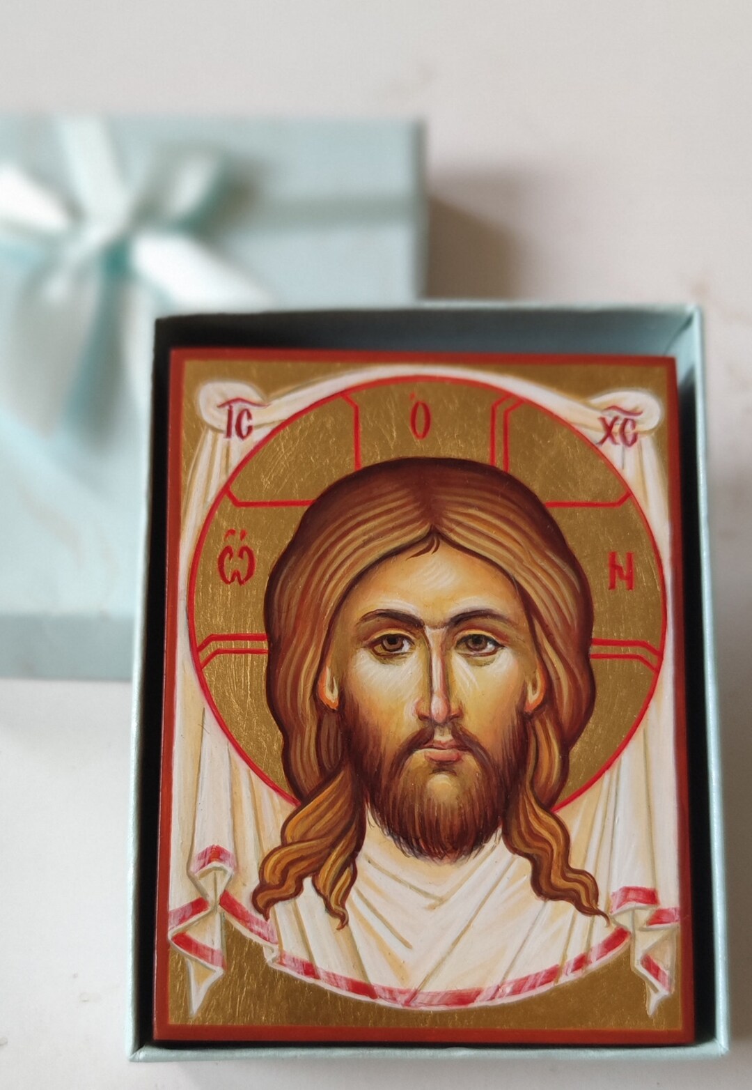 Handwritten Small Icon the Mandylion of Edessa, Christ's Face on Cloth ...