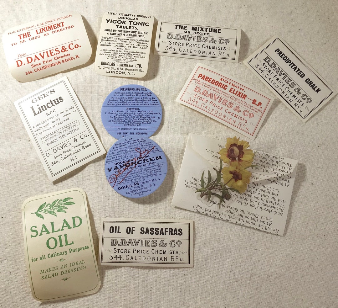 10 Antique Chemist Labels - Un-used With Gummed Back - Includes Poison ...