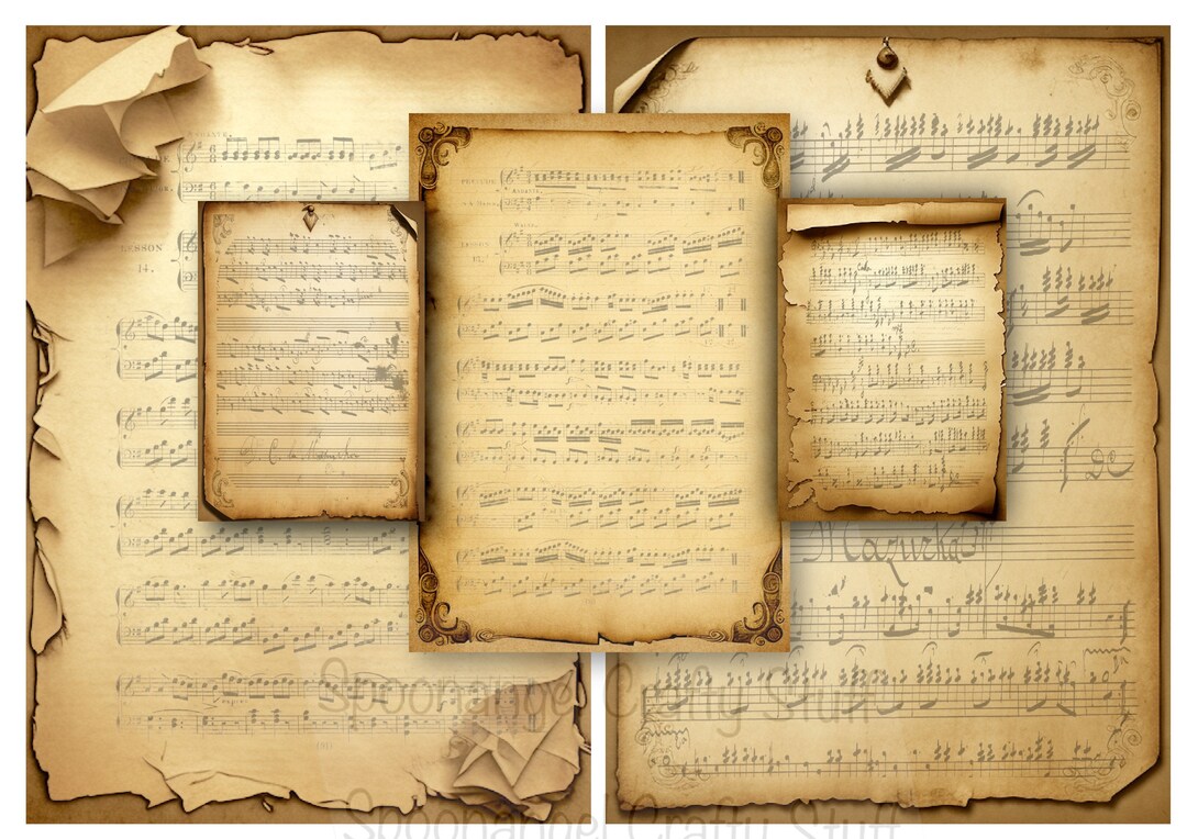 21 Digital Antique Style Music Sheets Journal Kit 300dpi Ready to Print ...
