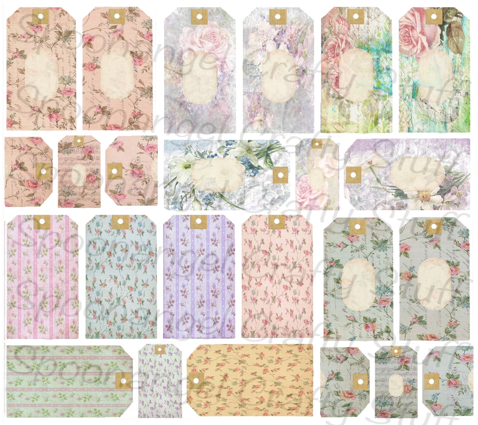 21 Digital Gift Tags Fronts & Backs Junk Journal Shabby Chic - Etsy