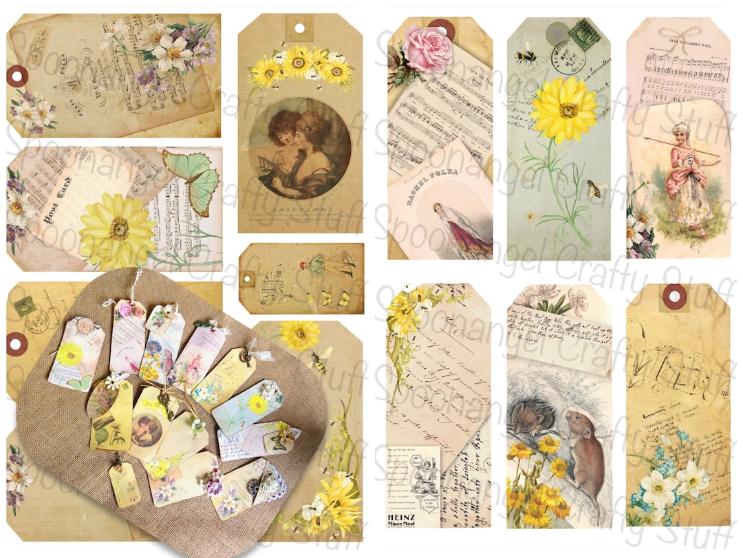 Junk Journal Tags, Shabby Chic Printable, Vintage Ephemera, Digital ...