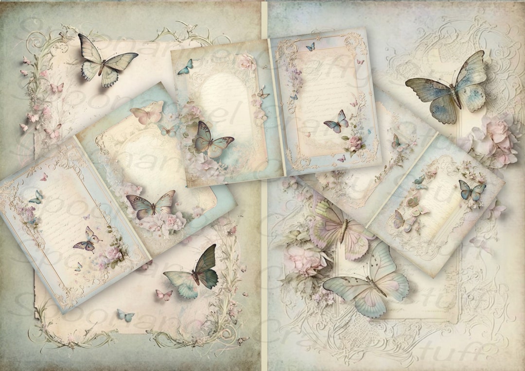 Digital Shabby Chic Butterflies Lace Pastel Colours 20 X A5 Pages on 10 ...