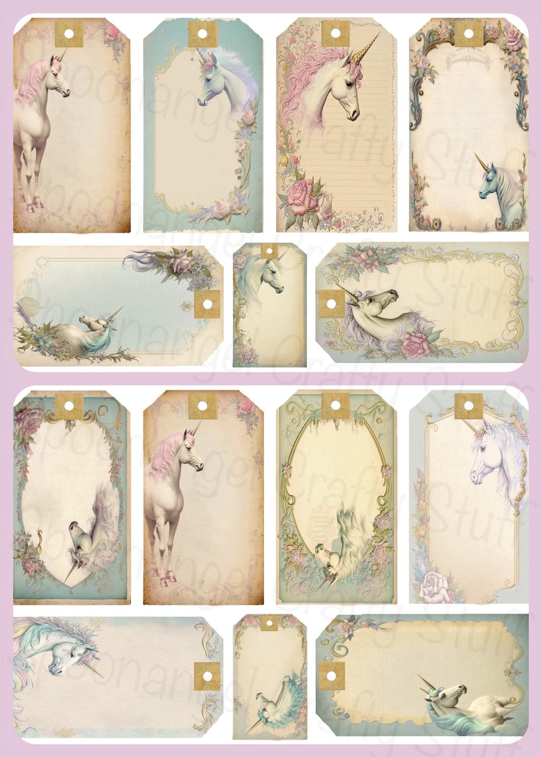 14 Digital Gift Tags, Magical Unicorns in Soft Pastel, Ready to ...