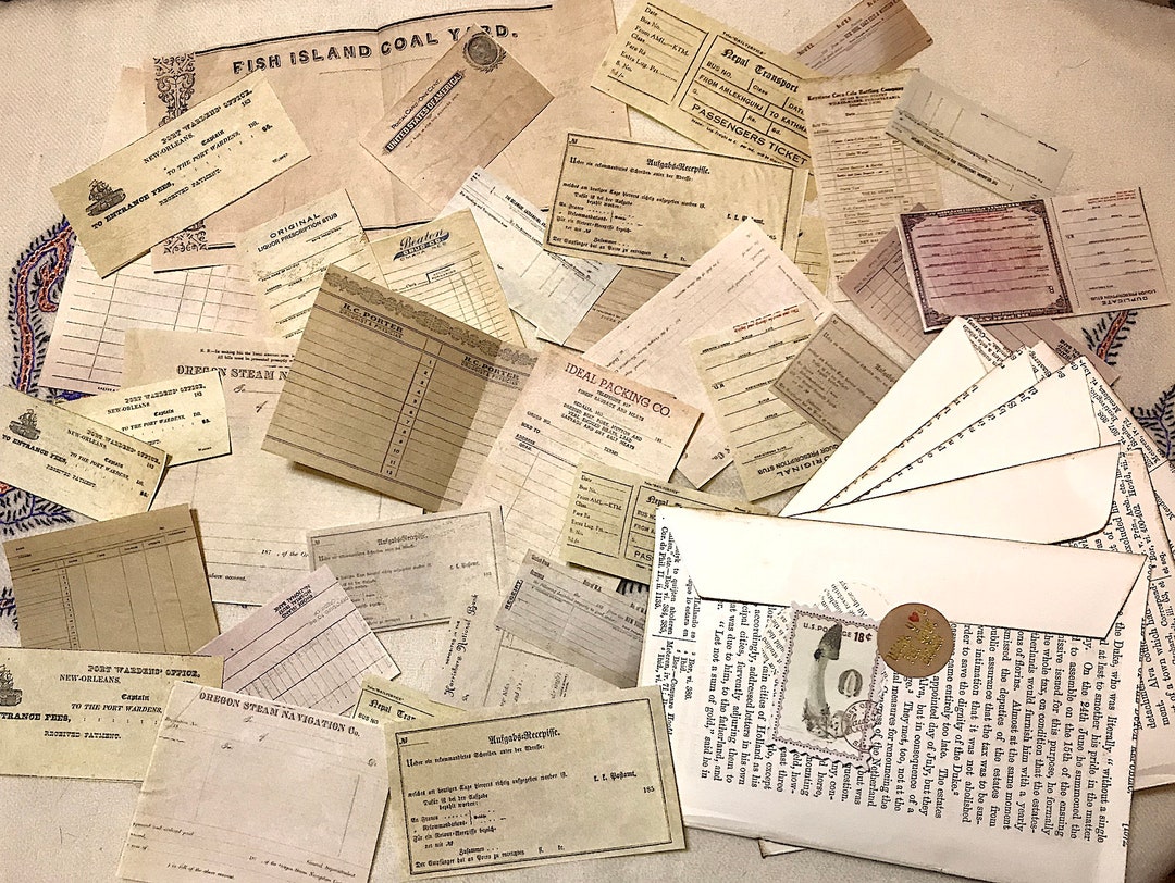 33 Vintage Style Invoices & Receipts 5cm to 13cm Laser Printed on 40gm ...