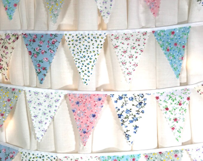 3 Meters Mini Bunting With 4" Flags Long, Shabby Chic Ditsy Florals ...