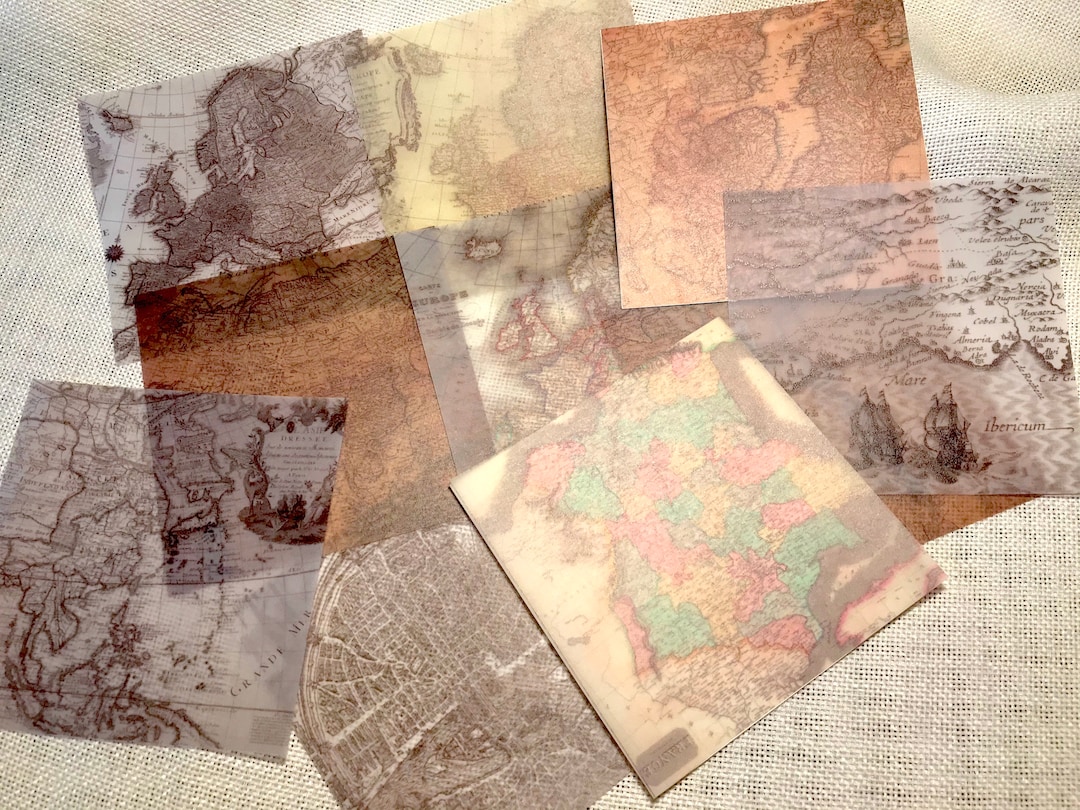 20 Vellum Maps Vintage Style Old World Atlas Ideal for Decoupage, Art ...