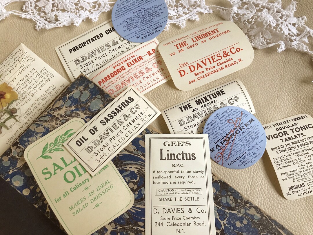 10 Antique Chemist Labels Un-used With Gummed Back Includes Poison ...