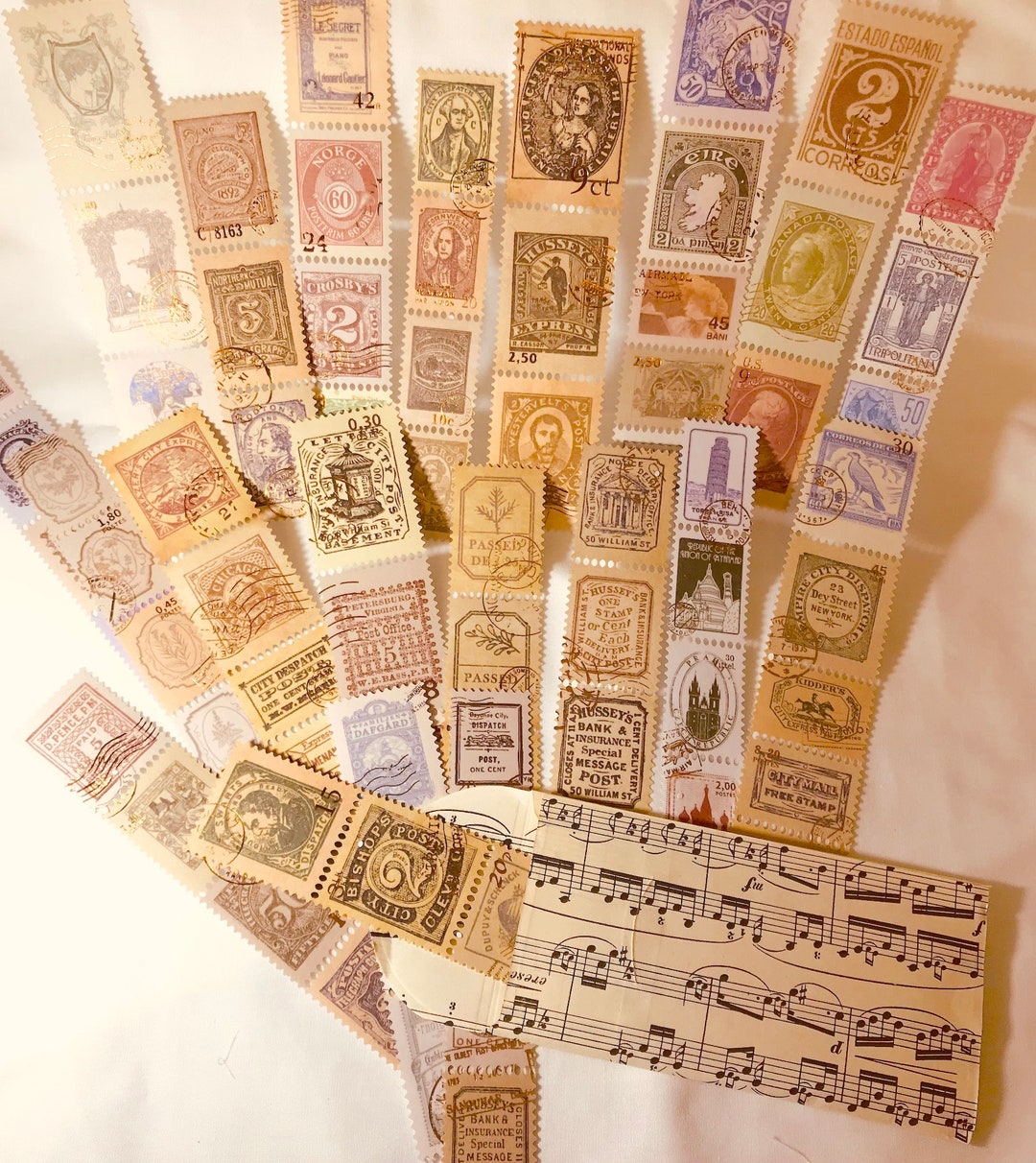 75 Washi Stickers Vintage Style Postage Stamps, Gold Franking Marks ...