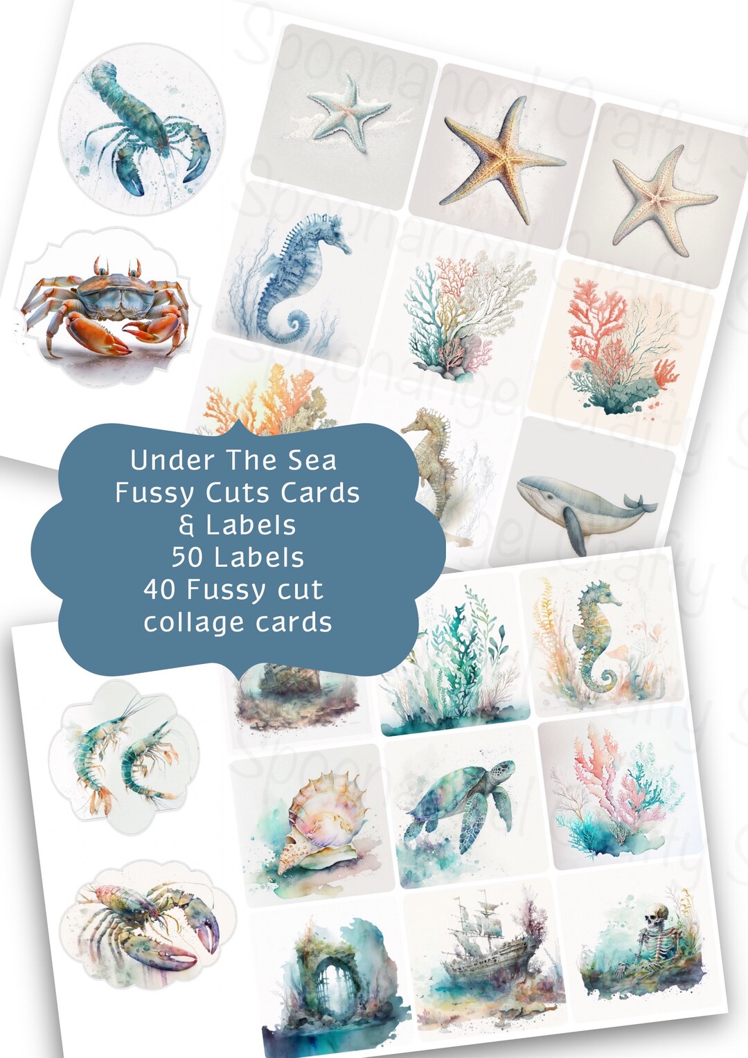80 Digital Sea Life Fussy Cuts Collage for Junk Journal Crabs Fish ...