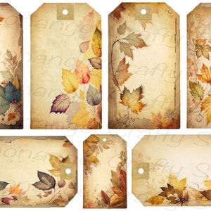 30 Digital Gift Tags, Autumn Leaves on Vintage Paper, Ready to Download ...