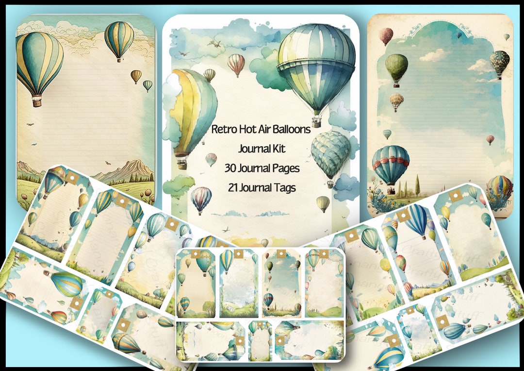 Digital Hot Air Balloon Junk Journal Kit, 30 Different Journal Pages 21 ...
