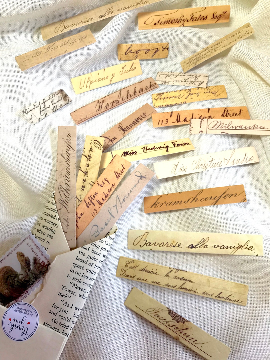 20 Long Old Strip Script Stickers Vintage Antique Style Hand Writing ...