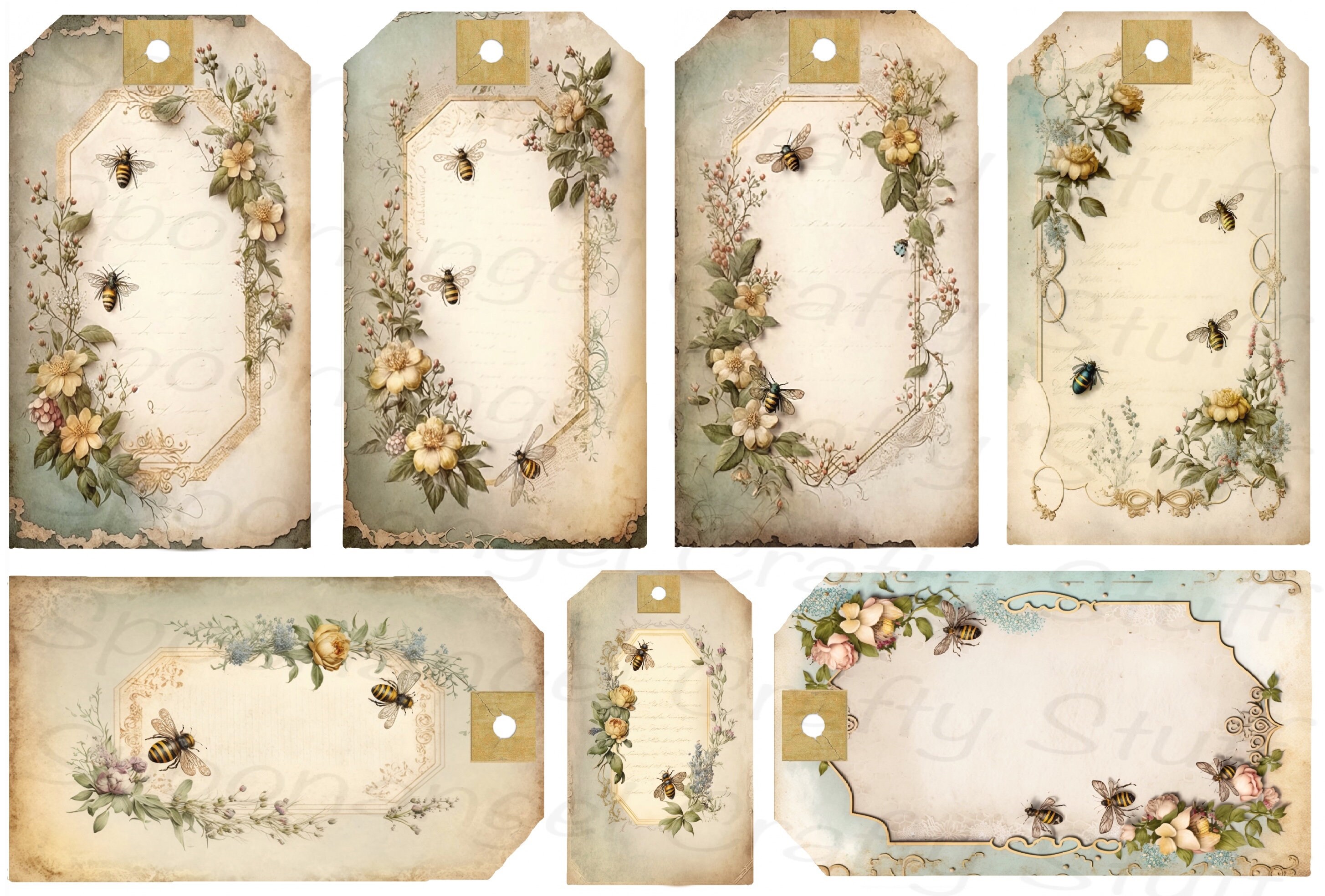 28 Digital Gift Tags Summer Honey Bees and Flowers Ready to - Etsy