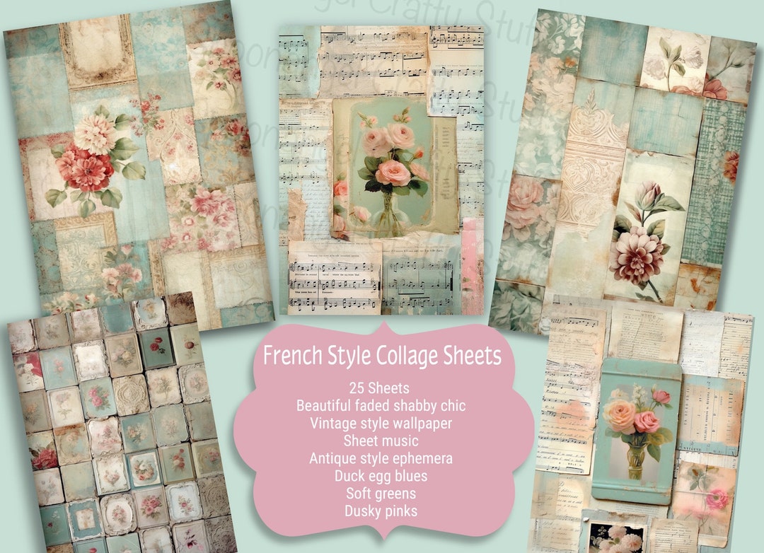 Digital Vintage French Style Collage Kit, 25 A4 Sheets, Shabby Chic ...