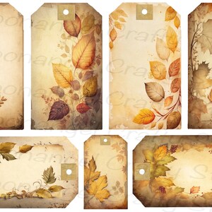 30 Digital Gift Tags, Autumn Leaves on Vintage Paper, Ready to Download ...