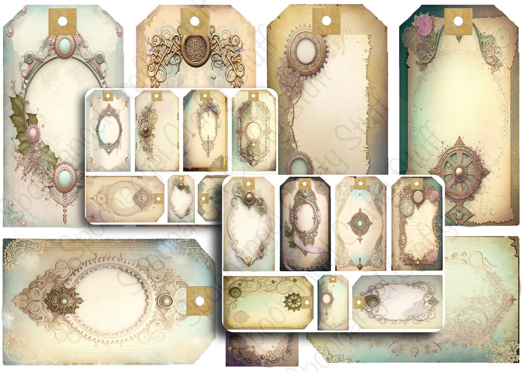20 Steam Punk Digital Gift Tags, 300dpi Vintage Paper, Ready to ...