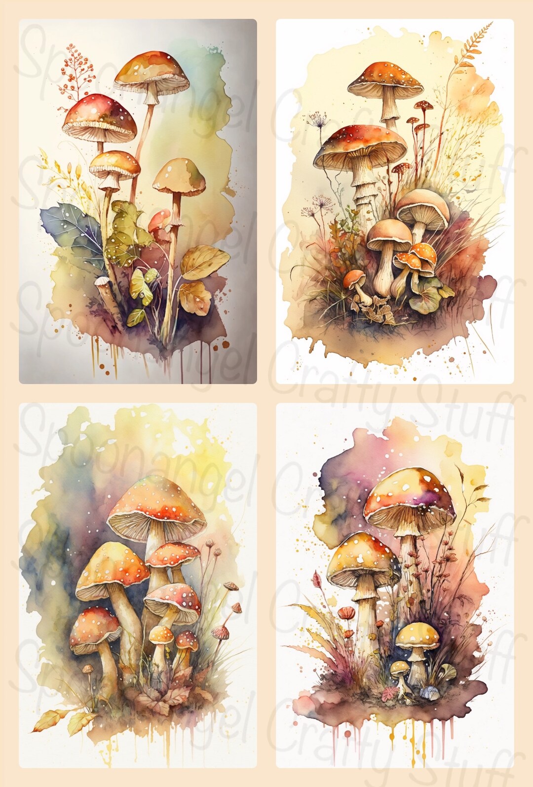 Digital Toadstool Watercolour Journal Images 32 Different A6 Images ...