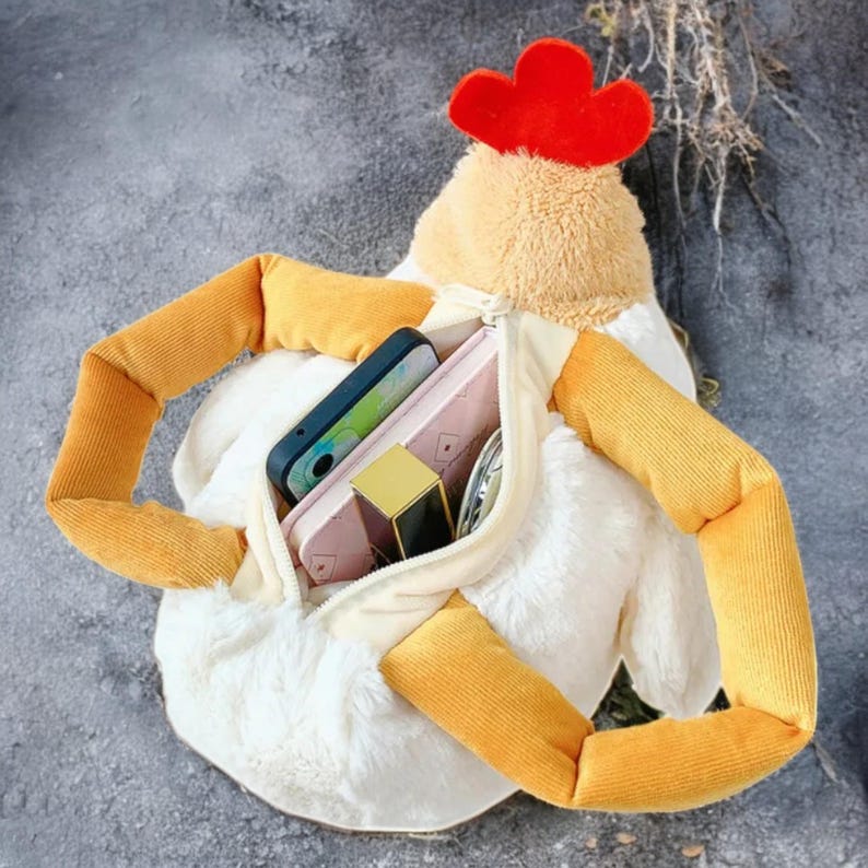 27 Cm Funny Fur Chicken Plush Bag Ugly Hen Handbag & Kawaii Keychain ...