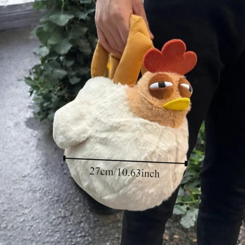 27 Cm Funny Fur Chicken Plush Bag Ugly Hen Handbag & Kawaii Keychain ...