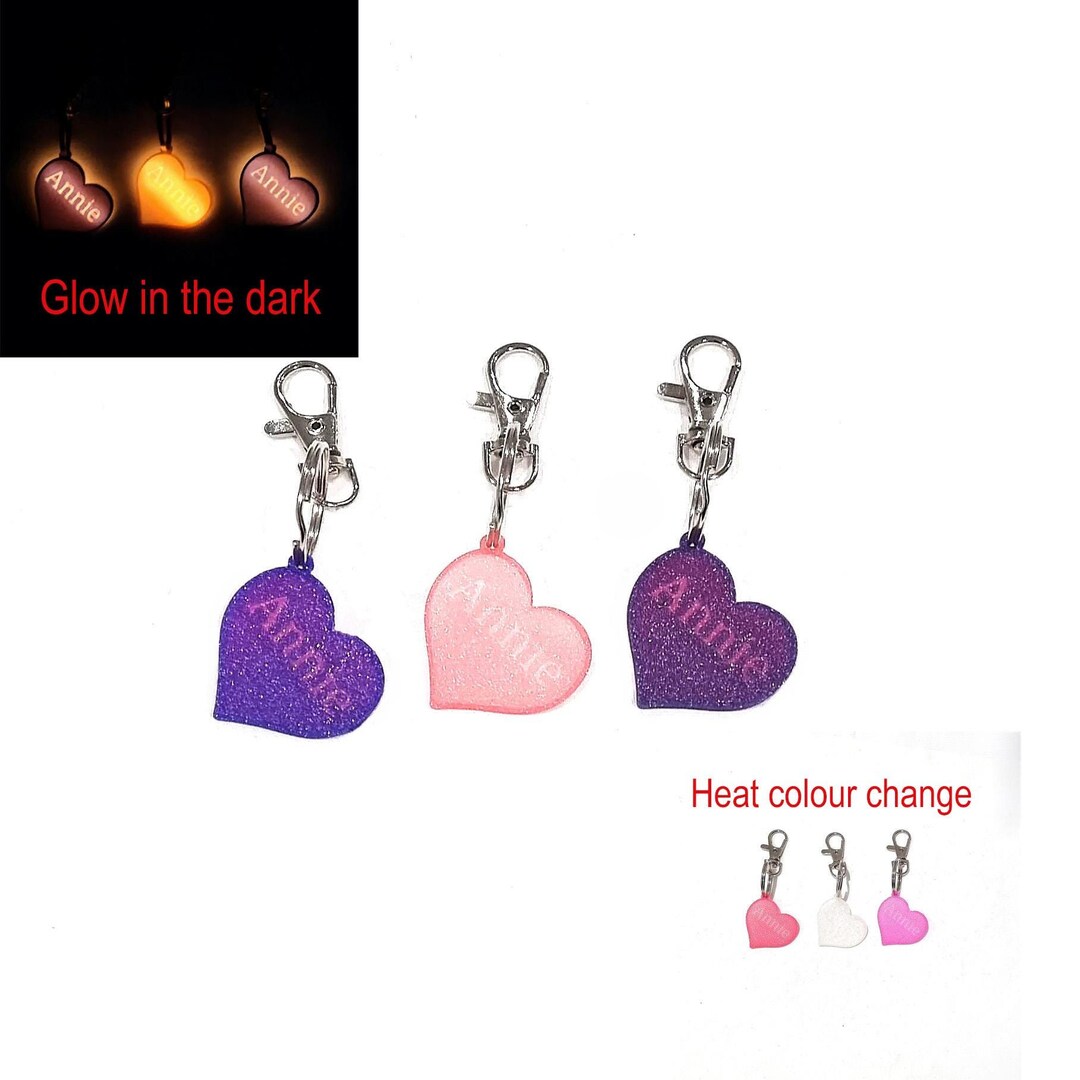 Temperature Colour Change & Glow in the Dark Personalised Heart Keyring ...