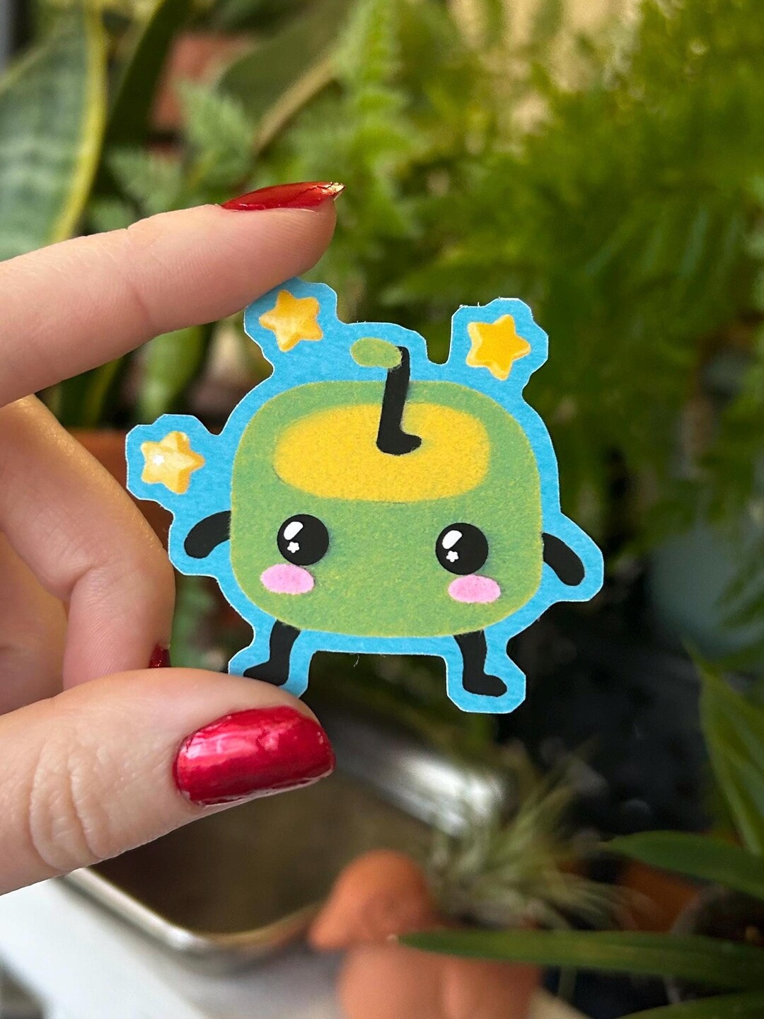 Junimo Stardew Valley Felt 2x1.5" Vinyl Matte Sticker, Green With Stars ...