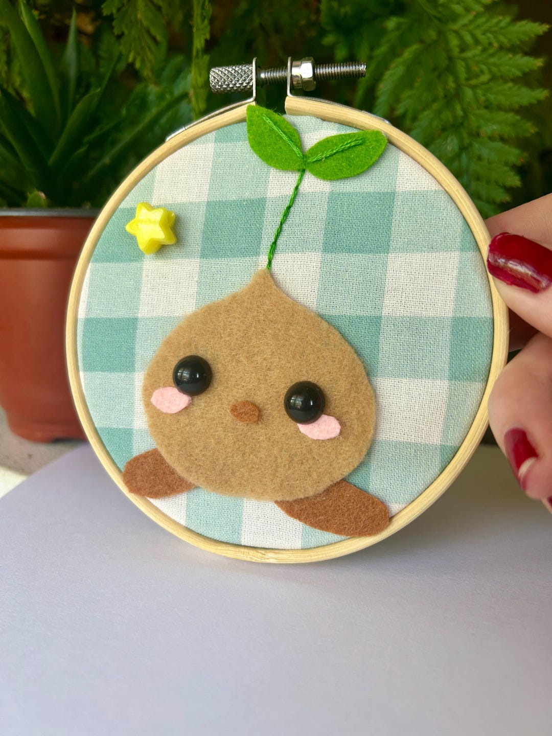 Omori Sprout Mole Felt Hoop Embroidery Decor, Kawaii 4-inch - Etsy