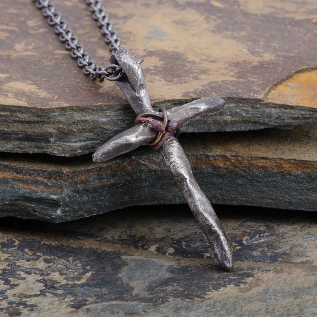 Twisted Cross Mens Necklace, Sterling Silver Pendant, Wire Wrapped ...