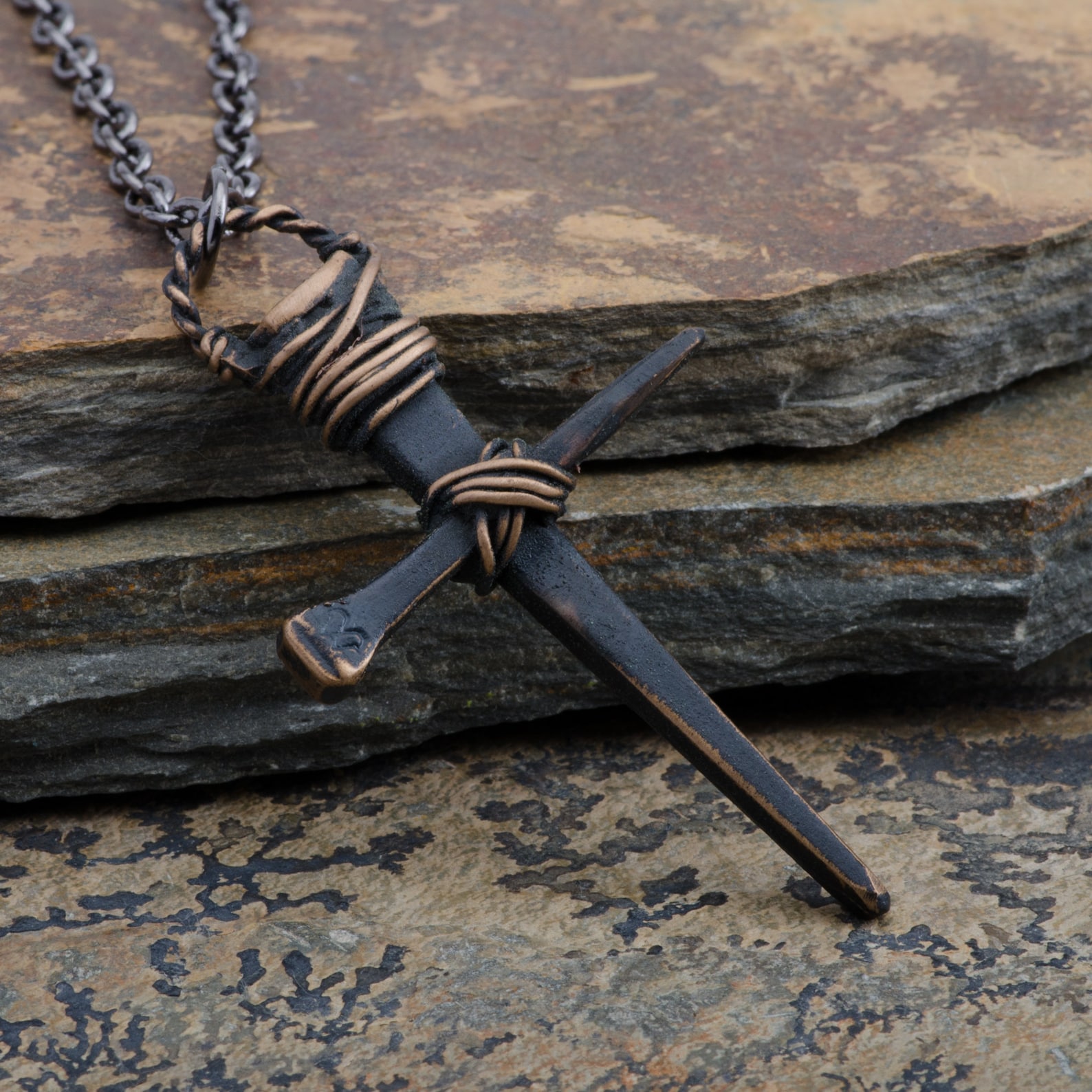 Rustic Nails Cross Necklace Pendant, Handmade Christian Jewelry, Gift ...