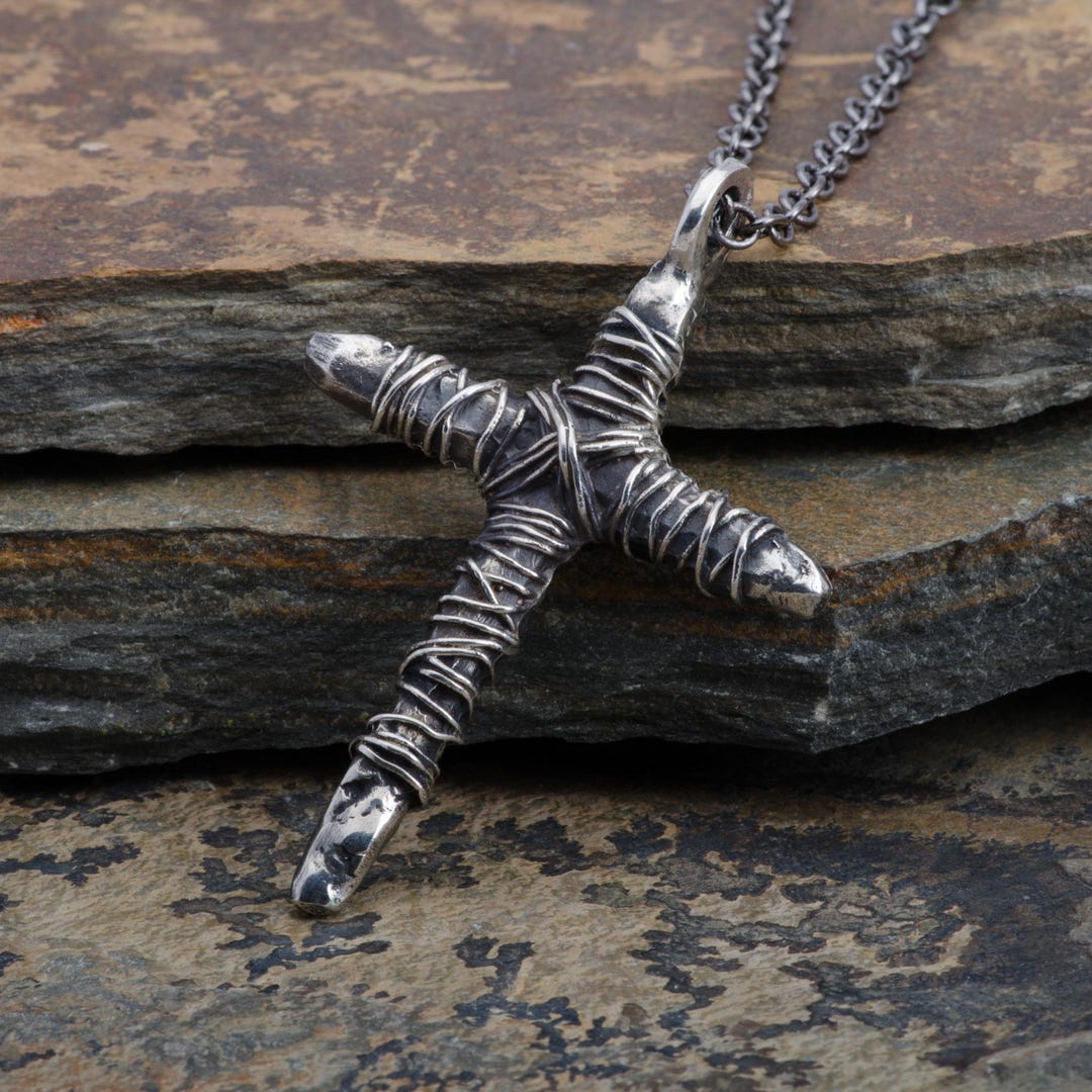 Voodoo Cross Mens Necklace, Sterling Silver Pendant, Wire Wrapped ...
