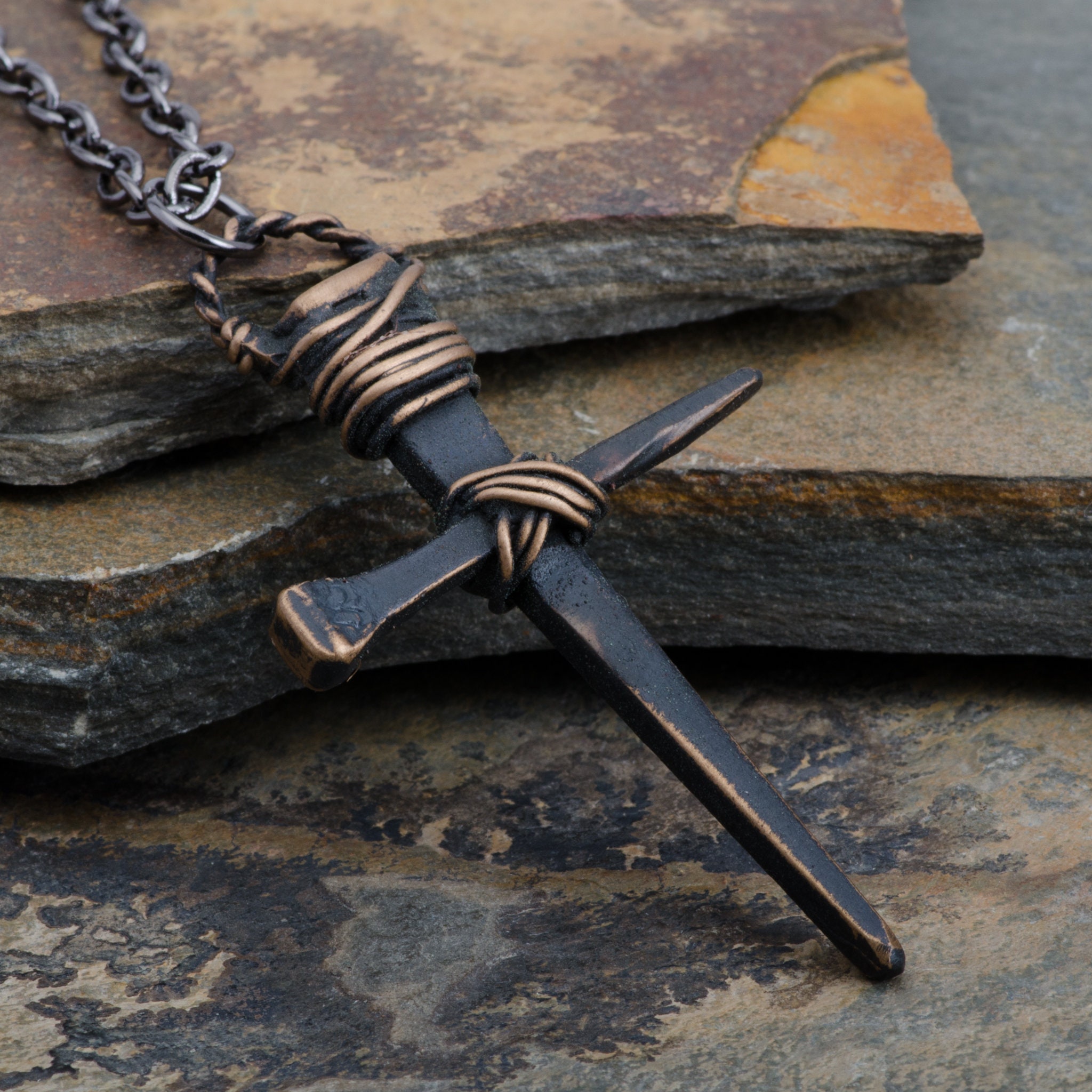 Rustic Nails Cross Necklace Pendant, Handmade Christian Jewelry, Gift ...