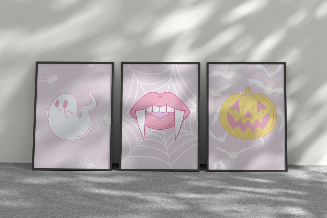 Bundle of 3 Printable Poster, Spooky Wall Art, Cute Ghost, Pumpkin and ...