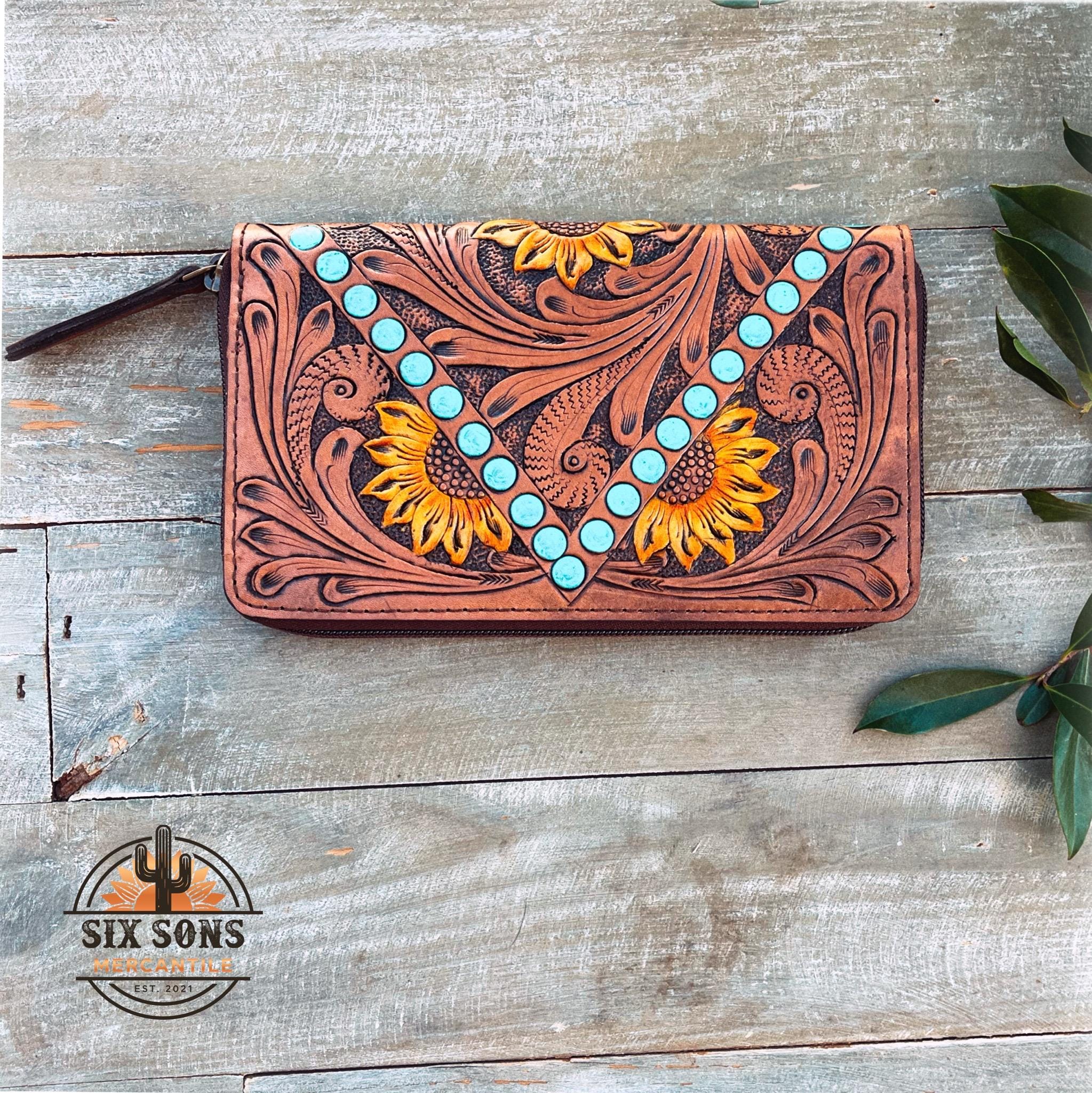 Western Hand Tooled Leather Wallet, Handmade Wallet, Western Leather ...
