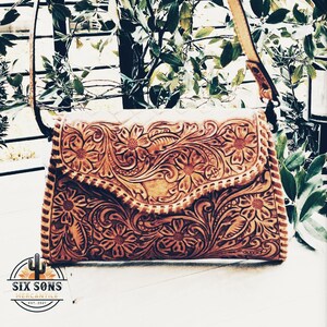 Small Western Leather Crossbody Purse, Western Tote Bag, Hand Tooled ...