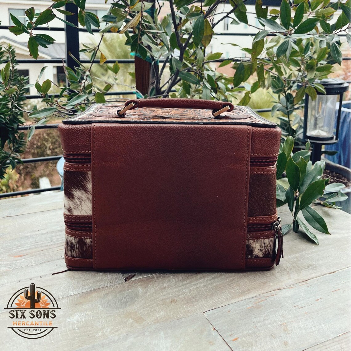 Western Leather Jewelry Case, Hand Tooled Leather Jewelry Box, Hair on ...