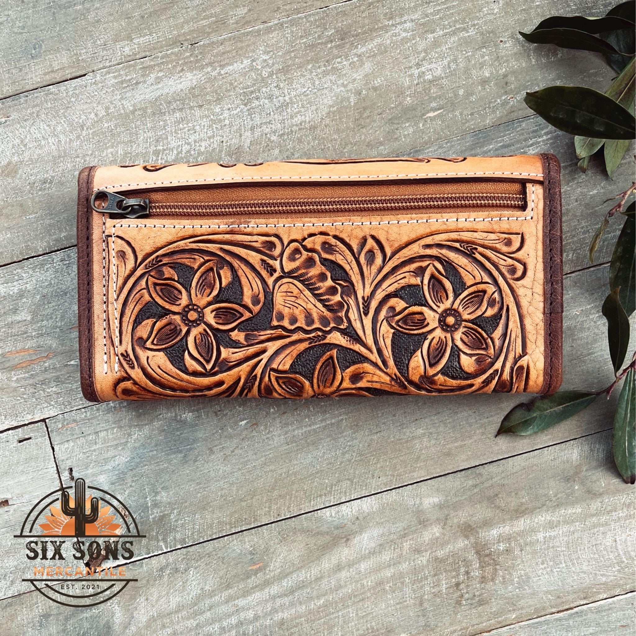 Western Hand Tooled Leather Wallet, Handmade Wallet, Western Leather ...