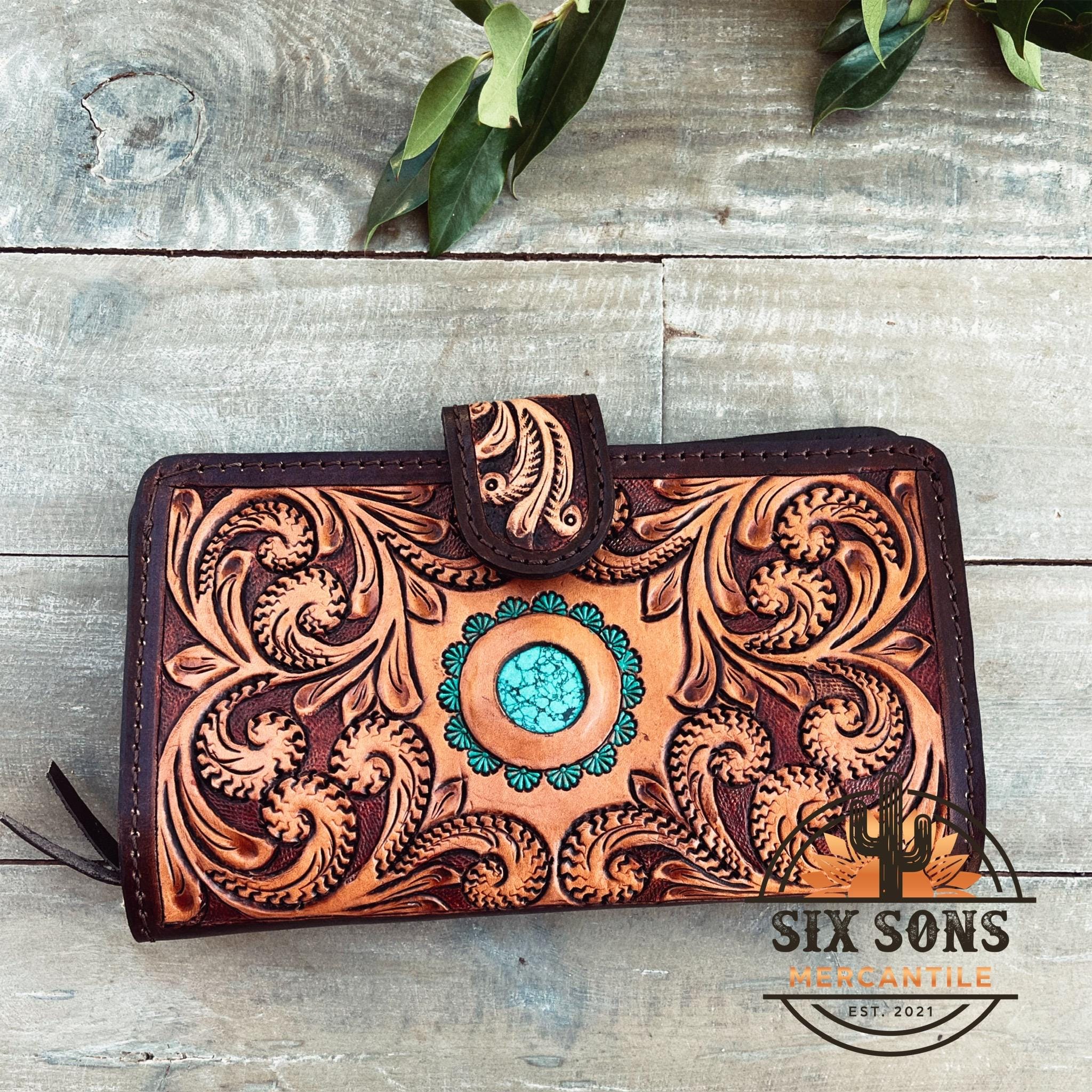 Western Hand Tooled Leather Wallet, Handmade Wallet, Western Leather ...