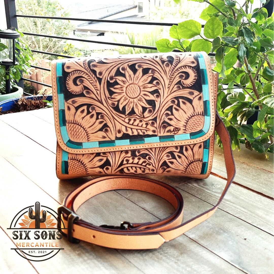 Western Hand Tooled Leather Purse, Western Tote Bag, Small Western ...