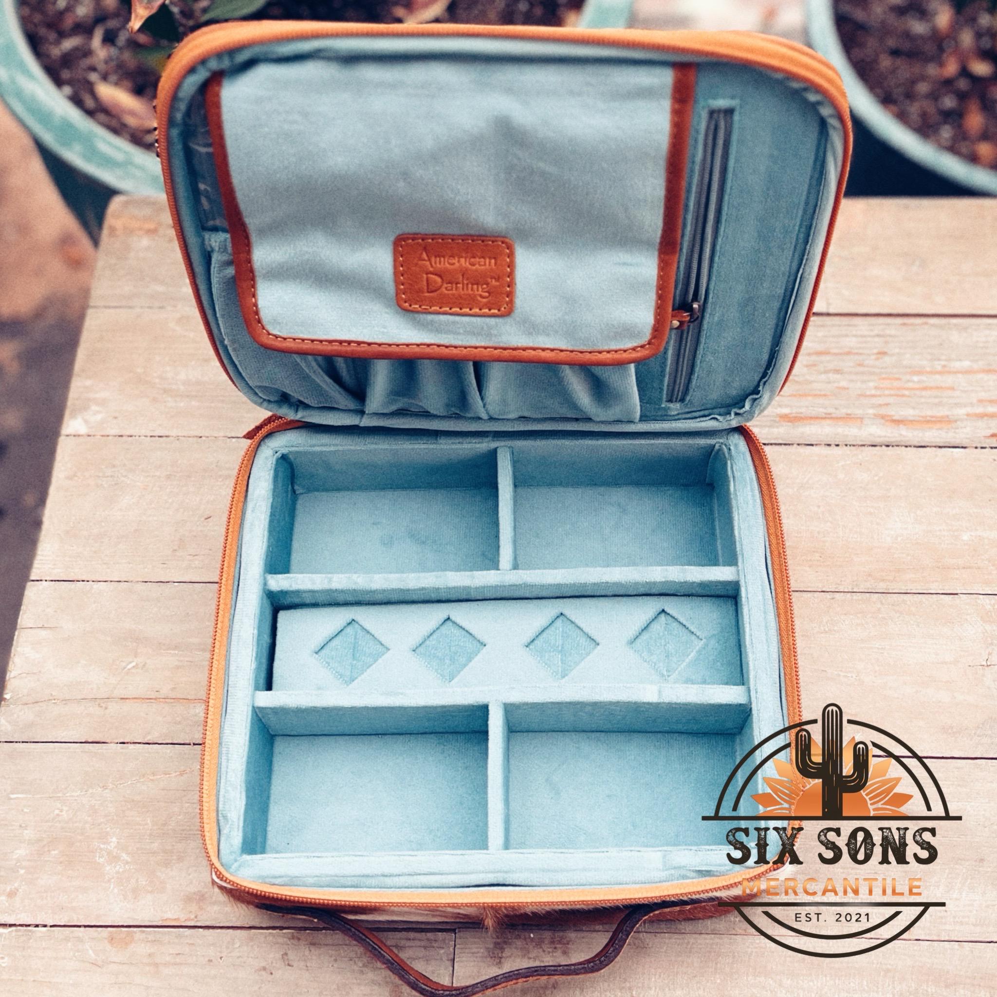 Western Leather Jewelry Box, Hand Tooled Leather Case, Hair on Cowhide ...