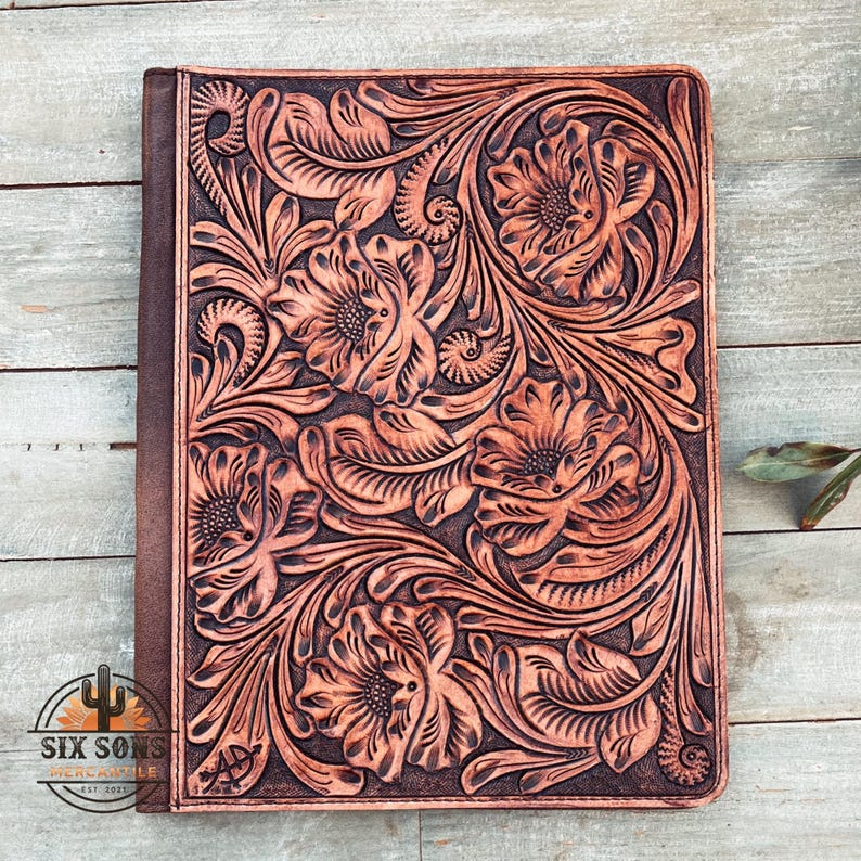 Handmade Legal Pad Portfolio, Legal Pad Cover, Hand Tooled Leather ...