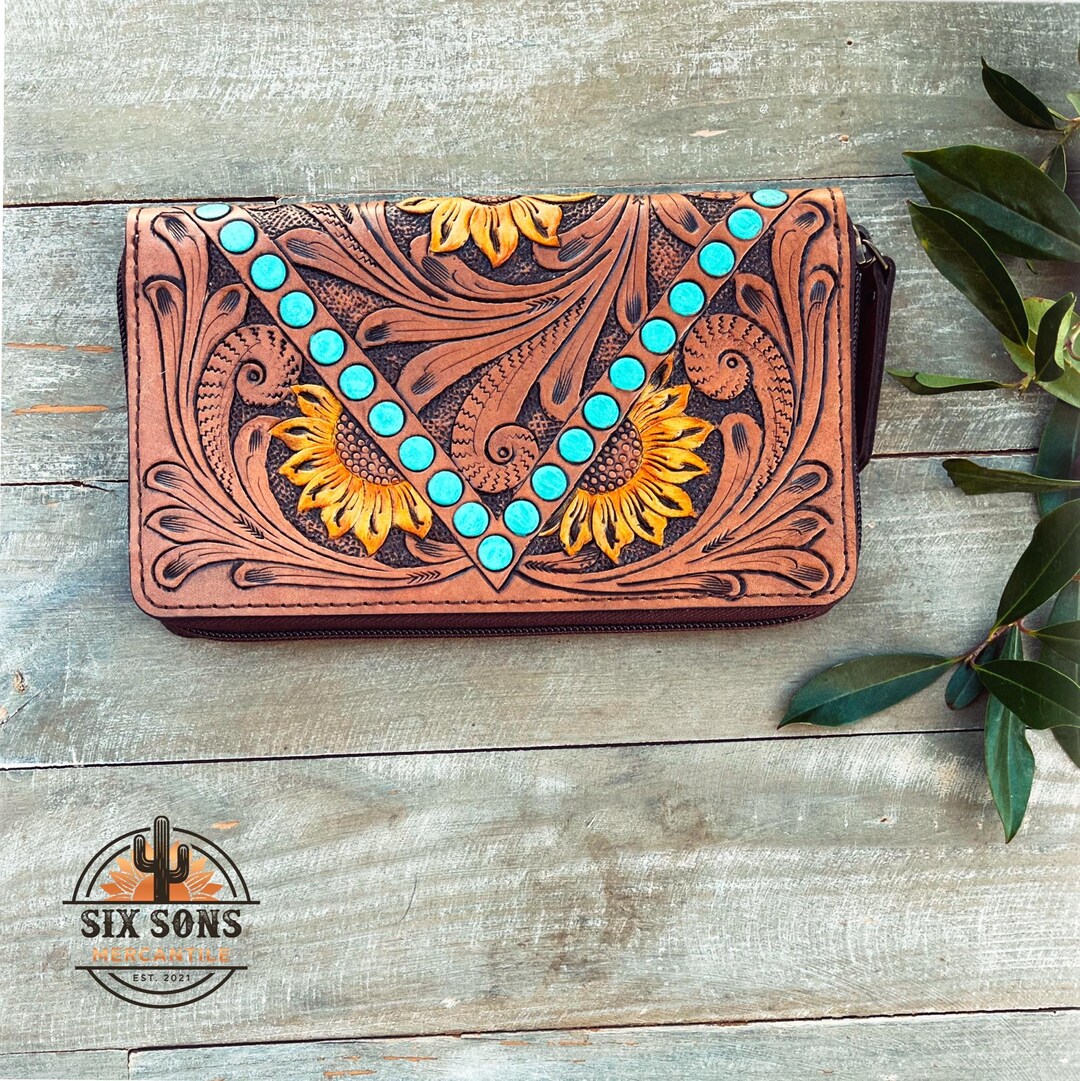 Western Hand Tooled Leather Wallet, Handmade Wallet, Western Leather ...