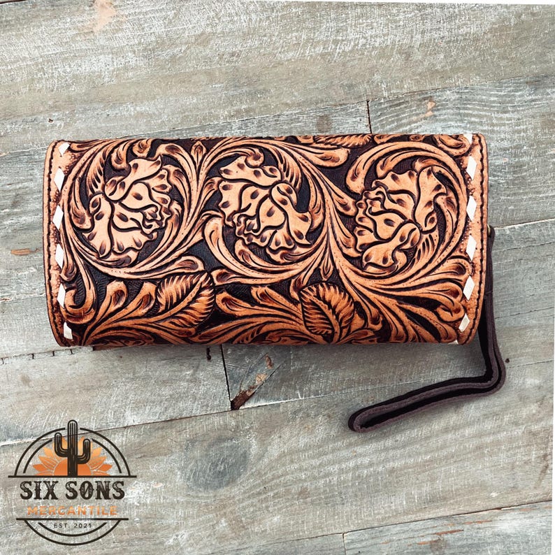 Western Hand Tooled Leather Wallet Purse, Handmade Wallet, Western ...