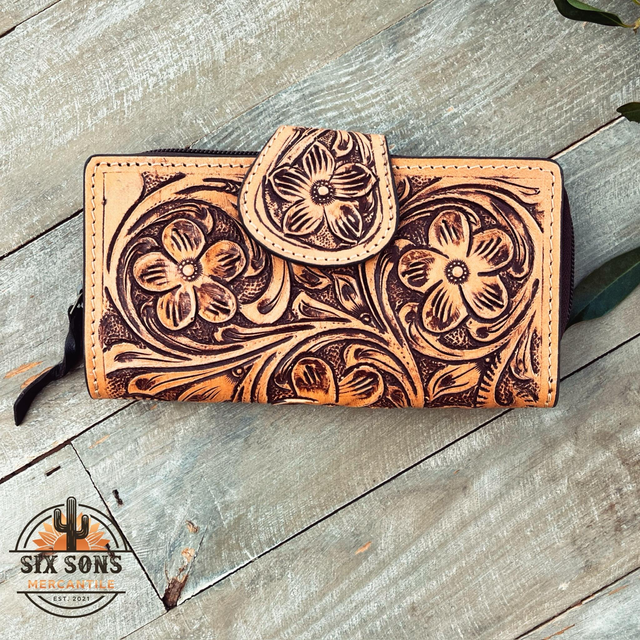 Western Hand Tooled Leather Wallet, Handmade Wallet, Western Leather ...