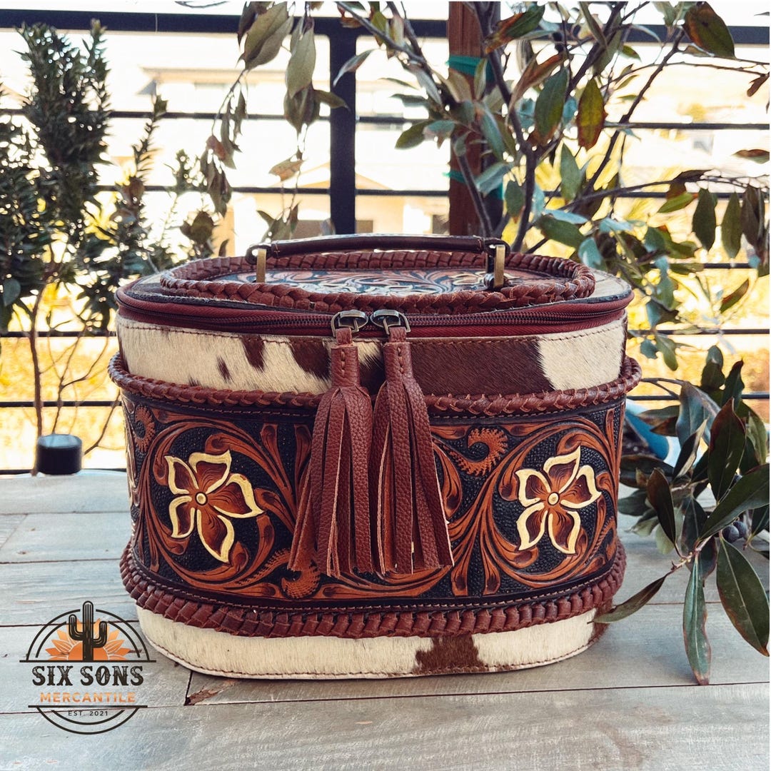 Western Leather Jewelry Case, Hand Tooled Leather Jewelry Box, Hair on ...