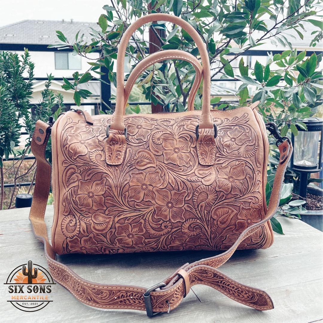 Hand Tooled Leather Duffel Bag, Leather Duffle Bag, Leather Weekender ...