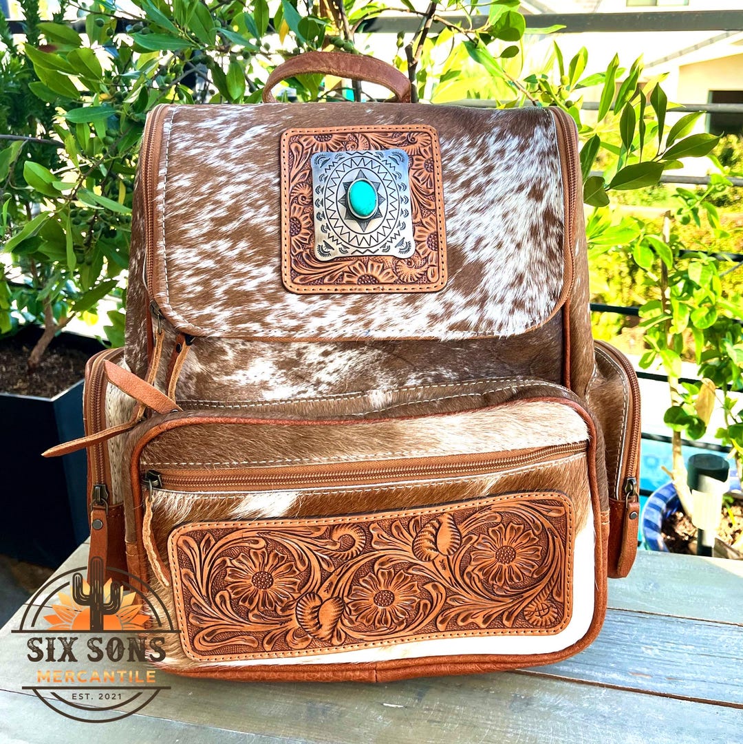 Hand Tooled Leather Backpack, Handmade Leather Backpack Purse, Hair on ...