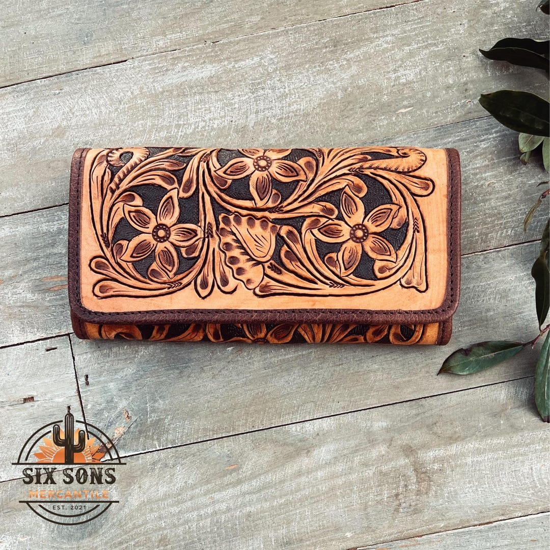 Western Hand Tooled Leather Wallet, Handmade Wallet, Western Leather ...